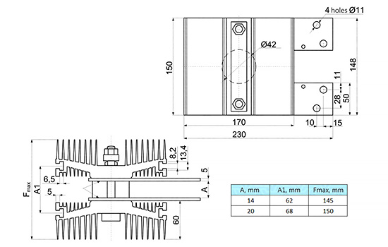 Heatsink Cooler O343-150 for disc SCR thyristors diodes 200A - 2000A ...