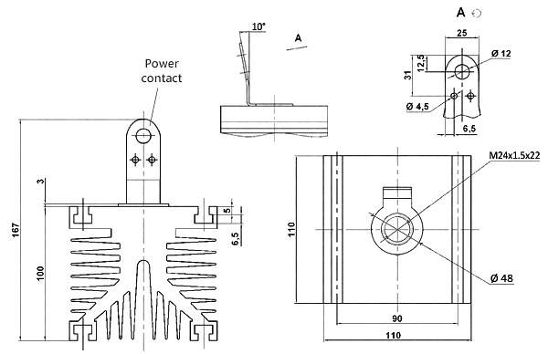 Heatsink Cooler O281-110 for stud SCR thyristors diodes 200A - 500A ...